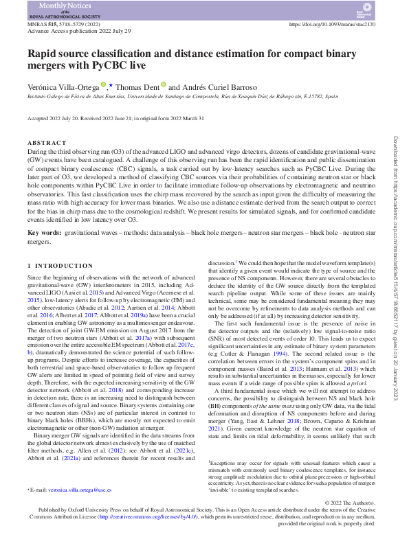 (PDF) Rapid source classification and distance estimation for compact binary mergers with PyCBC live