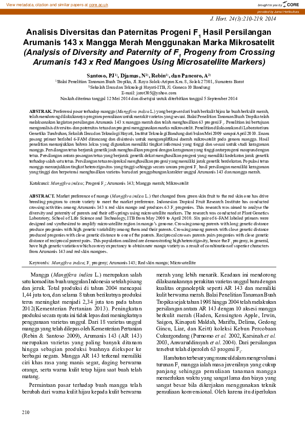 (PDF) Analisis Diversitas dan Paternitas Progeni F1 Hasil Persilangan ...