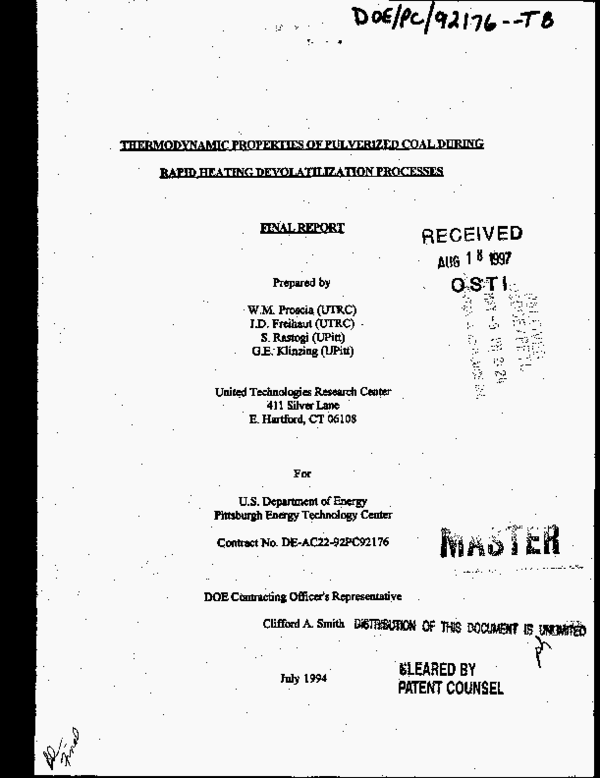 (PDF) Thermodynamic properties of pulverized coal during rapid heating ...