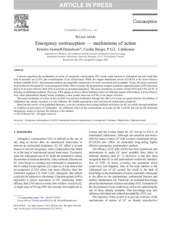 (PDF) Emergency contraception — mechanisms of action