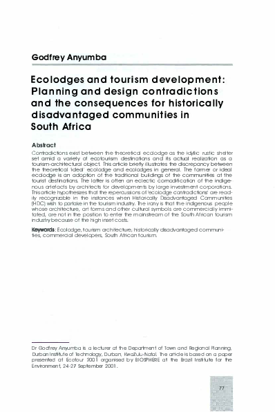 (PDF) Ecolodges and tourism development: planning and design ...