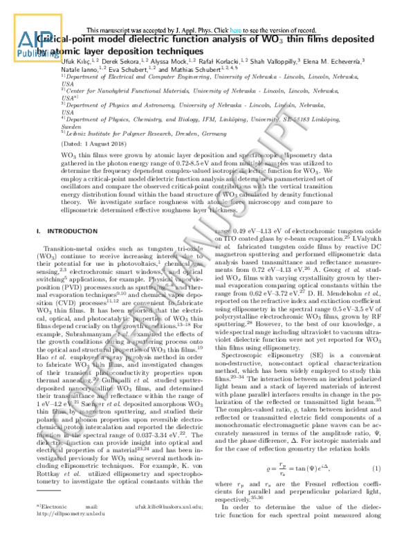 (PDF) Critical-point model dielectric function analysis of WO3 thin films deposited by atomic ...