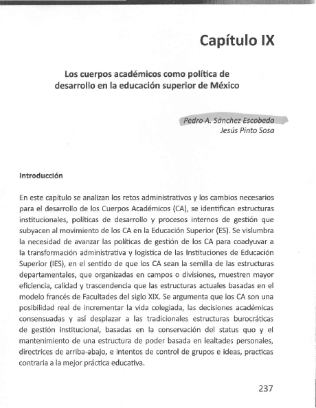(PDF) Capitulo IX los cuerpos academicos como politica de desarrollo en la educaclon superior de ...