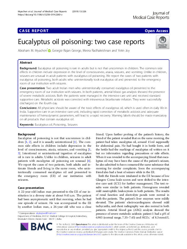(PDF) Eucalyptus oil poisoning: two case reports