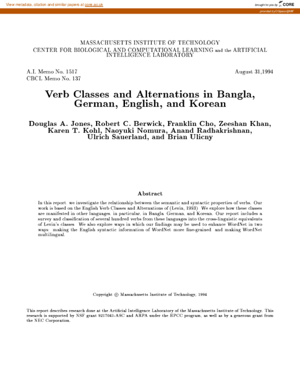 (PDF) Verb Classes and Alternations In Bangla, German, English