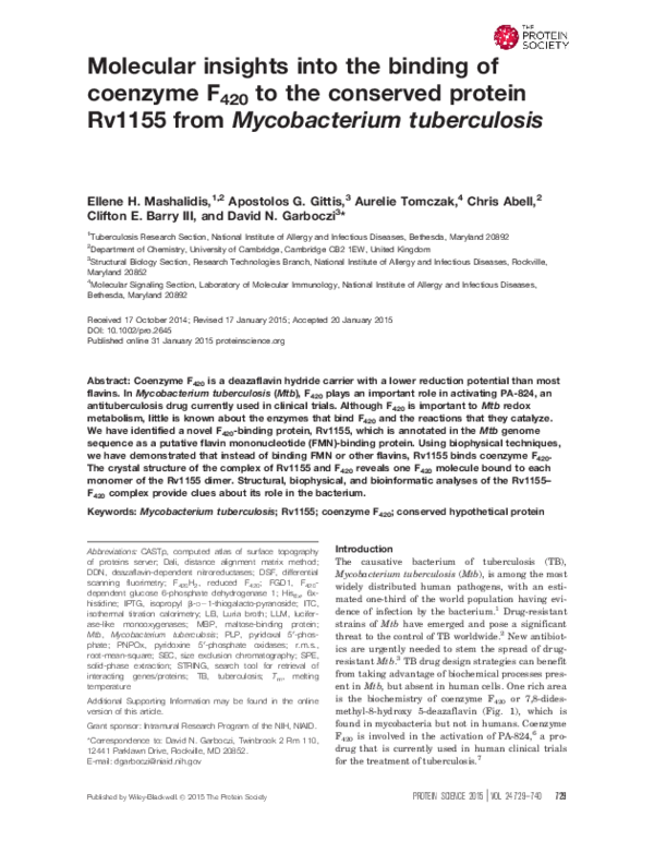(PDF) Molecular insights into the binding of coenzyme F420 to the conserved protein Rv1155 from ...