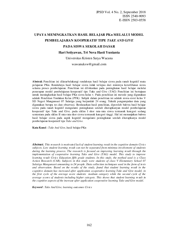 (PDF) UPAYA MENINGKATKAN HASIL BELAJAR PKn MELALUI MODEL PEMBELAJARAN KOOPERATIF TIPE TAKE AND ...