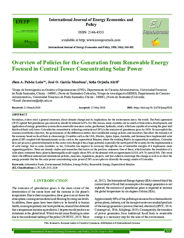 (PDF) Overview of Policies for the Generation from Renewable Energy ...