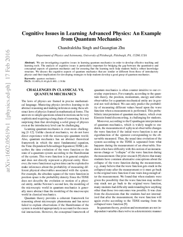(PDF) Cognitive Issues in Learning Advanced Physics: An Example from ...