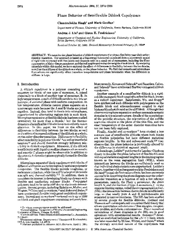 (PDF) Phase Behavior of Semiflexible Diblock Copolymers