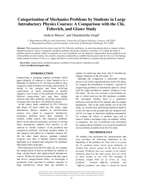 (PDF) Categorization of Mechanics Problems by Students in Large ...