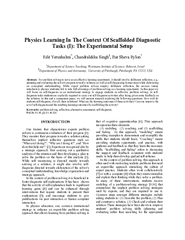 (PDF) Physics Learning in the Context of Scaffolded Diagnostic Tasks (II): Preliminary Results