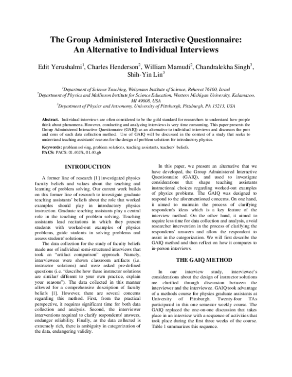 (PDF) The Group Administered Interactive Questionnaire: An Alternative ...