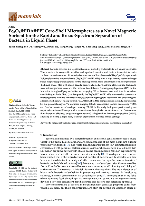 (PDF) Fe3O4@PDA@PEI Core-Shell Microspheres as a Novel Magnetic Sorbent ...