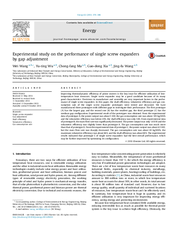 (PDF) Experimental study on the performance of single screw expanders ...
