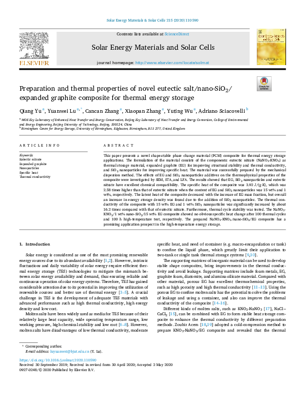 (PDF) Preparation and thermal properties of novel eutectic salt/nano ...