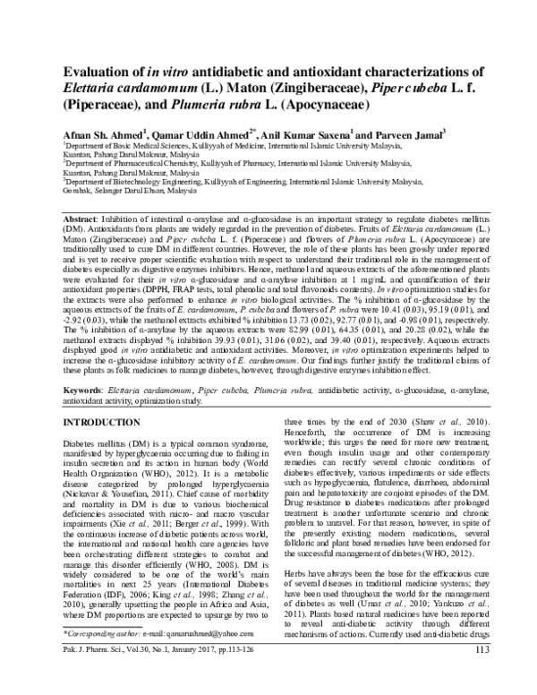 (PDF) Evaluation of In Vitro Antidiabetic and Antioxidant Activities and Preliminary ...