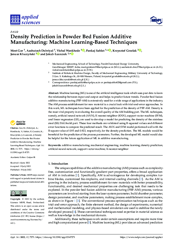 (PDF) Density Prediction in Powder Bed Fusion Additive Manufacturing ...
