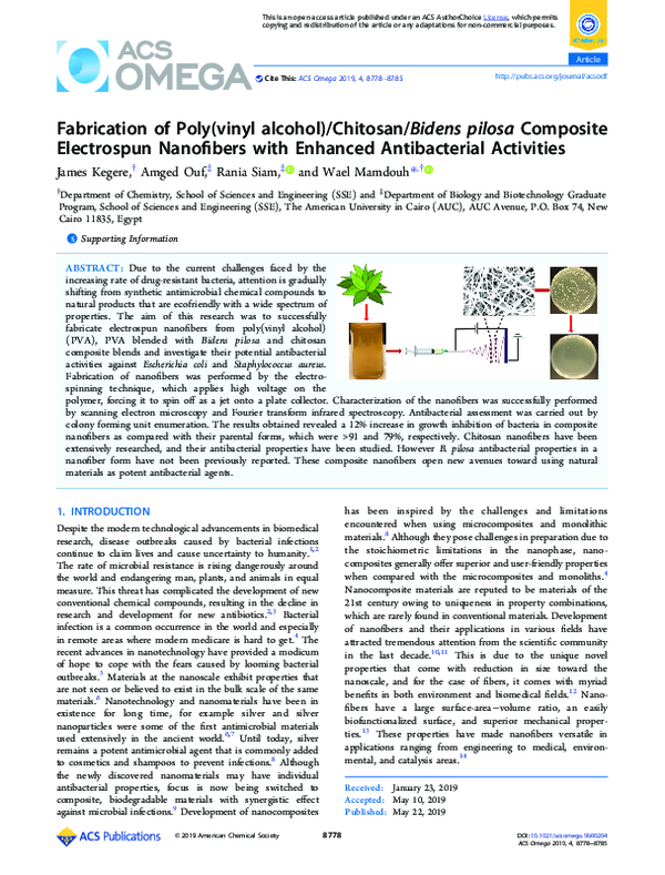 (PDF) Fabrication of Poly(vinyl alcohol)/Chitosan/Bidens pilosa Composite Electrospun Nanofibers ...