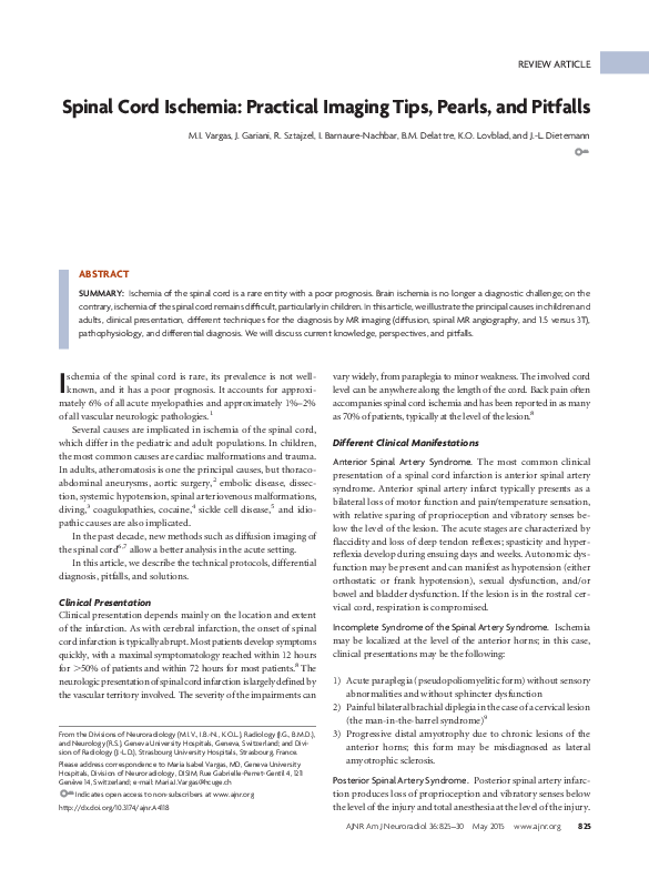 (PDF) Spinal Cord Ischemia: Practical Imaging Tips, Pearls, and Pitfalls