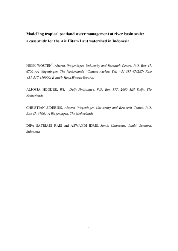 (PDF) Modelling tropical peatland water management at river basin scale ...