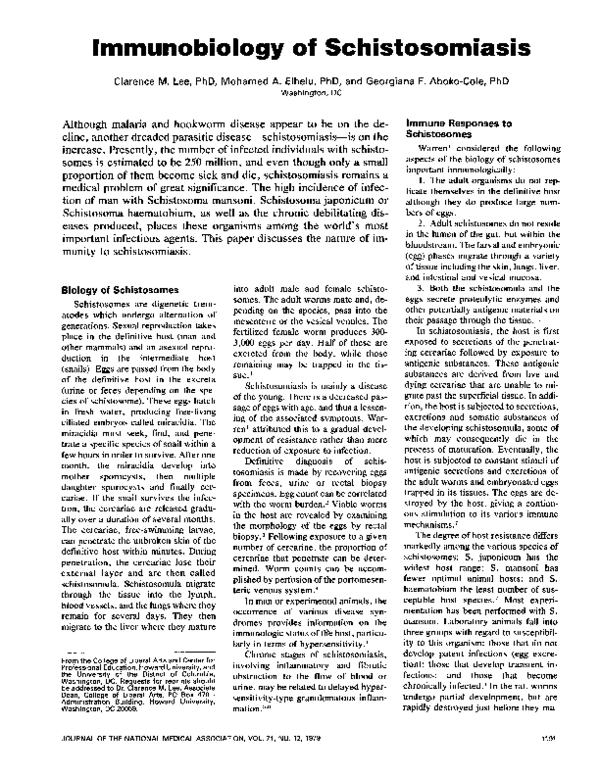 (PDF) Immunobiology of schistosomiasis