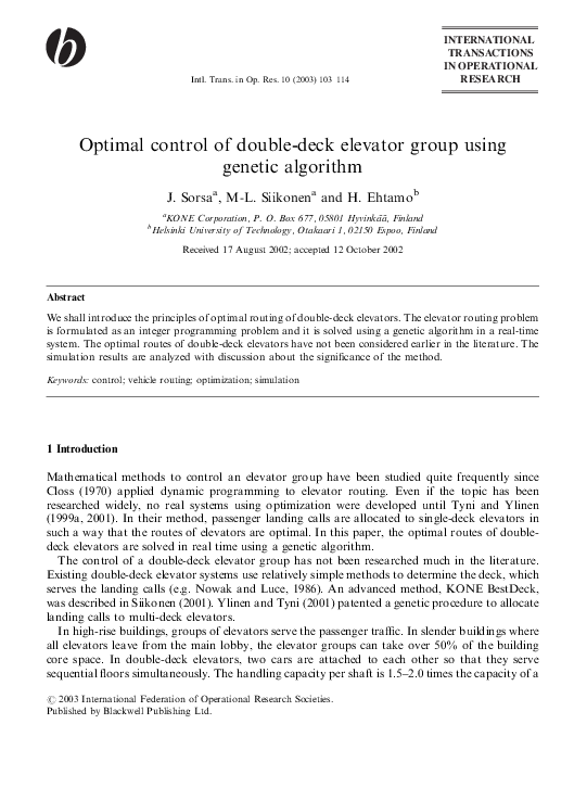 (PDF) Optimal control of double-deck elevator group using genetic algorithm