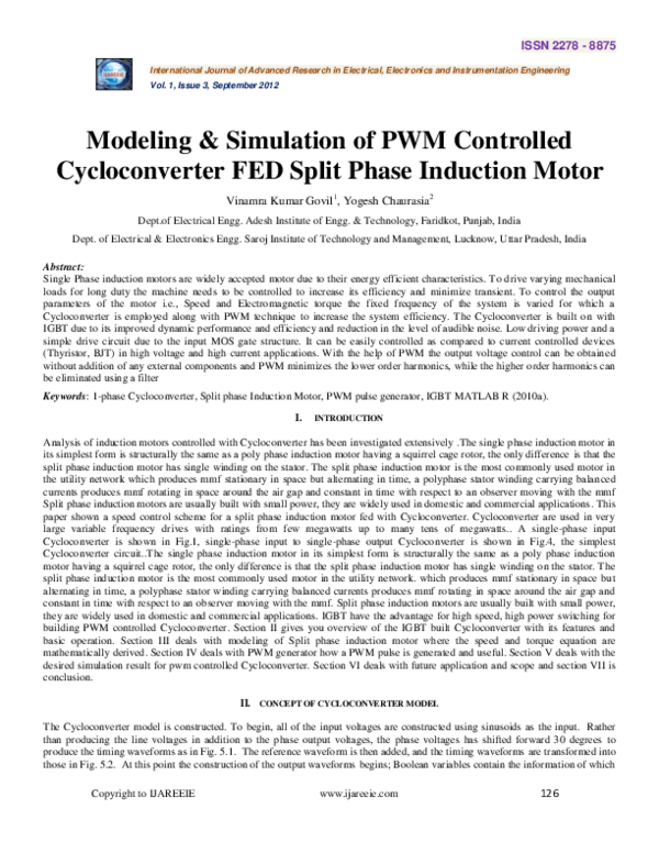 Pdf Pwm Control Of Cycloconverter For Split Phase Induction Motors