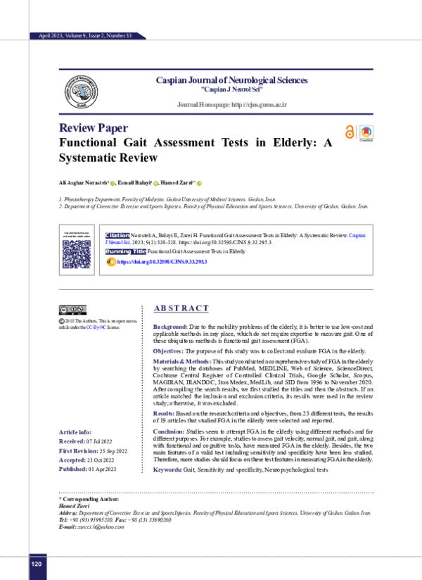 (PDF) Functional Gait Assessment Tests in Elderly: A Systematic Review