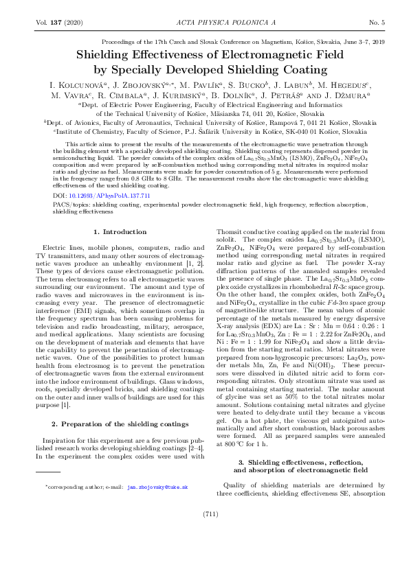 (PDF) Shielding Effectiveness of Electromagnetic Field by Specially Developed Shielding Coating