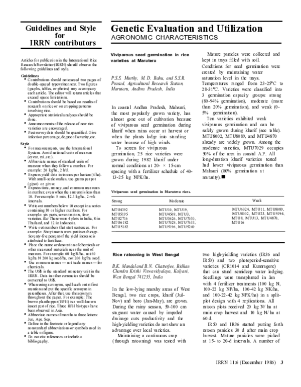 (PDF) Viviparous Seed Germination in Rice Varieties At Maruteru
