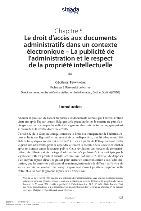 (PDF) Le droit d'accès aux documents administratifs dans un contexte électronique: la publicité ...