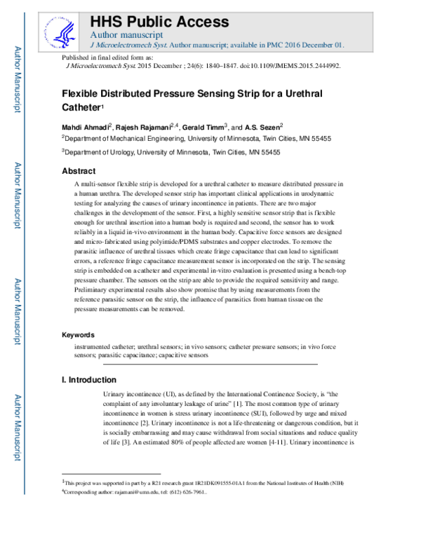 (PDF) Flexible Distributed Pressure Sensing Strip for a Urethral Catheter