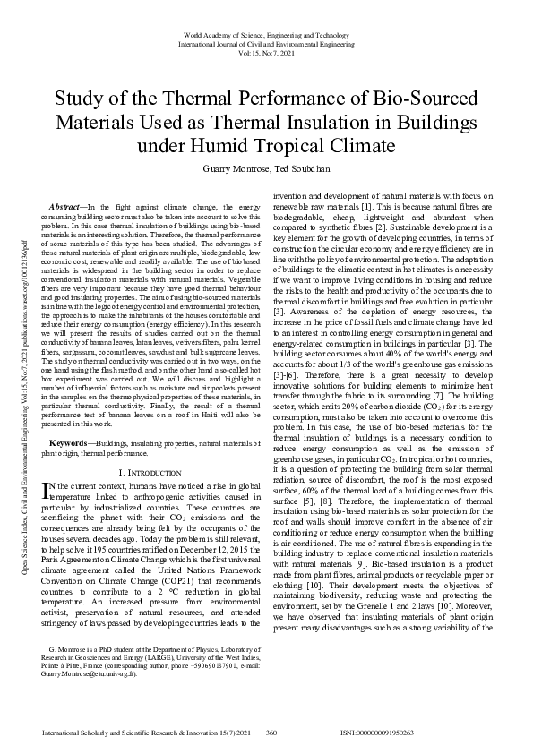 (PDF) Study of the Thermal Performance of Bio-Sourced Materials Used as Thermal Insulation in ...