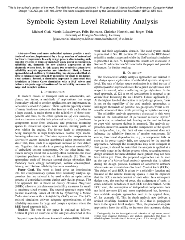 (PDF) Symbolic system level reliability analysis
