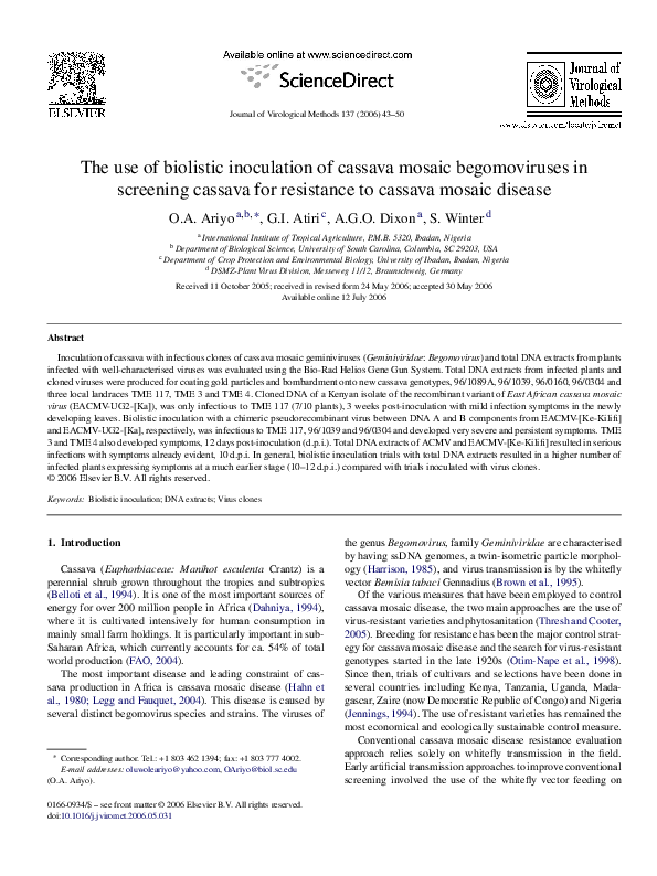 (PDF) The use of biolistic inoculation of cassava mosaic begomoviruses ...