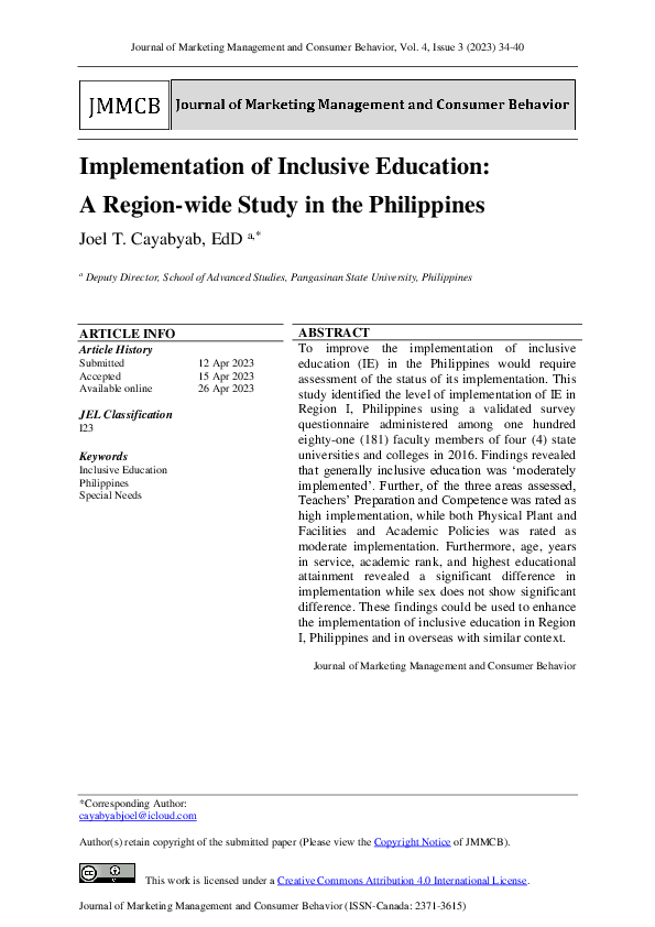 (PDF) Implementation of Inclusive Education: A Region-wide Study in the ...
