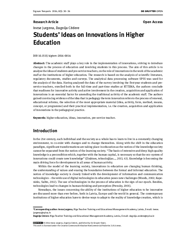 (PDF) Students’ Ideas on Innovations in Higher Education