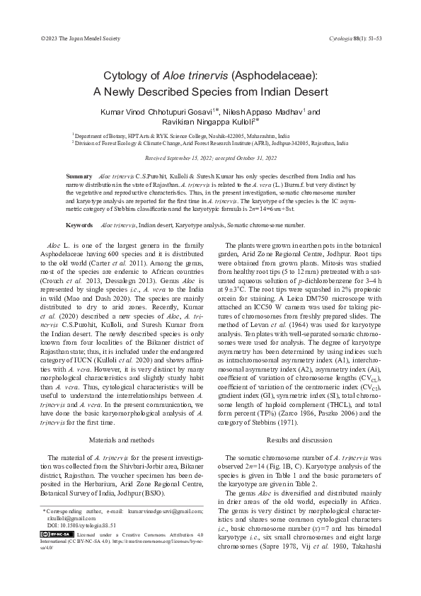 (PDF) Cytology of Aloe trinervis (Asphodelaceae): A Newly Described ...