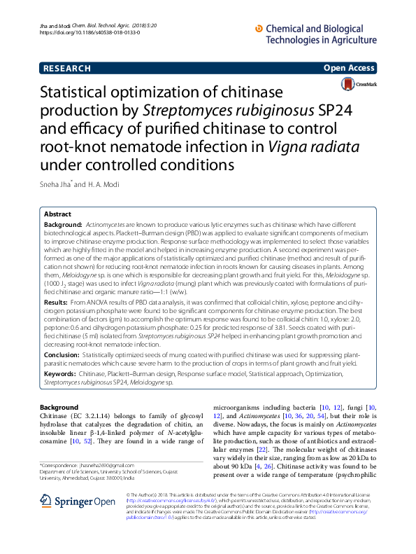 (PDF) Statistical optimization of chitinase production by Streptomyces rubiginosus SP24 and ...