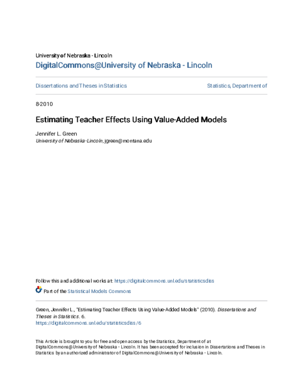 Estimating Teacher Effects Using Value-Added Models