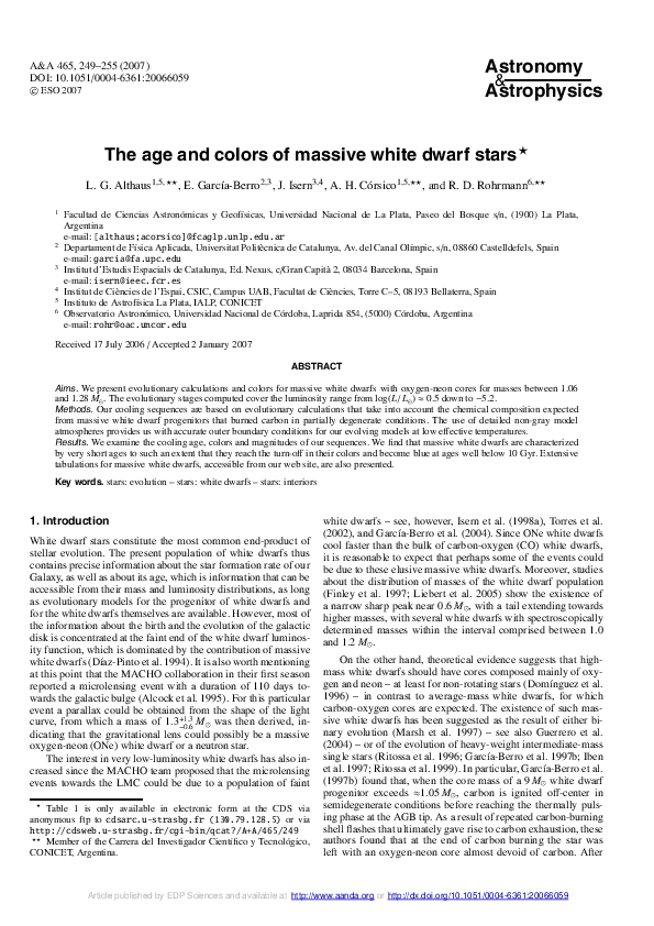 (PDF) The age and colors of massive white dwarf stars | Rene Rohrmann - Academia.edu