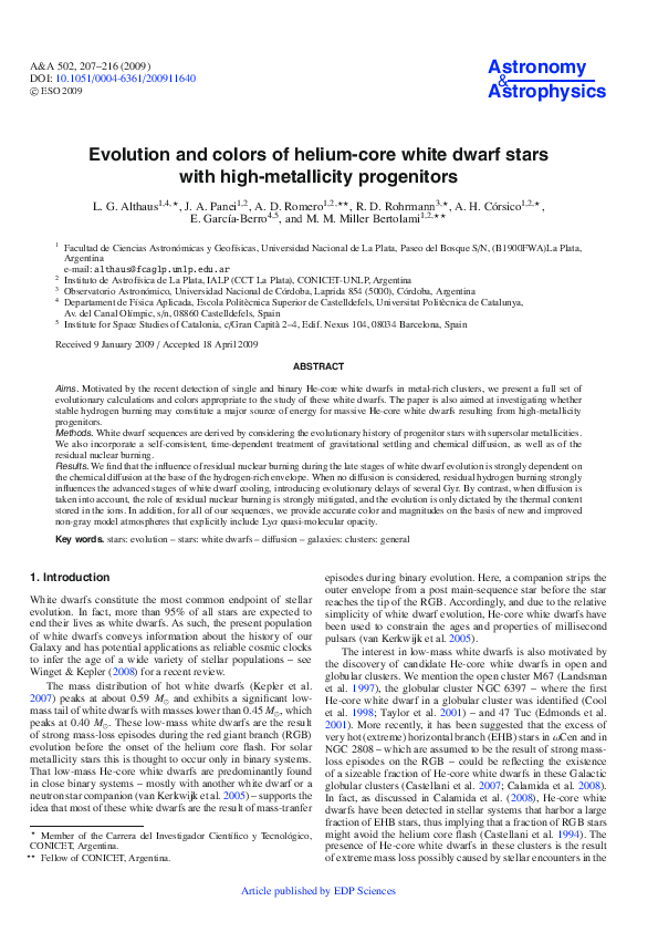 (PDF) Evolution and colors of helium-core white dwarf stars with high ...