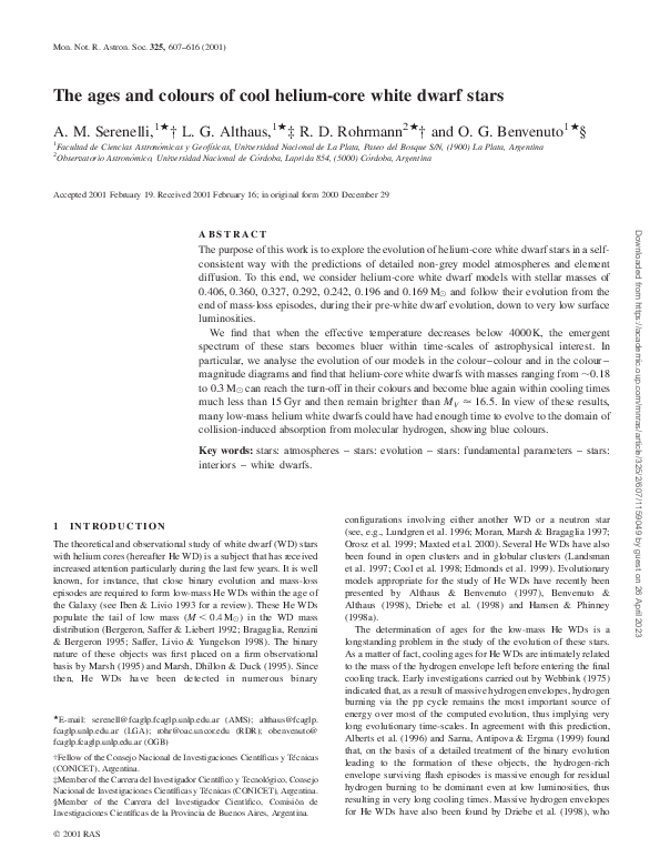 (PDF) The ages and colours of cool helium-core white dwarf stars