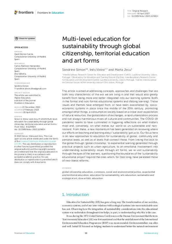 (PDF) Multi-level education for sustainability through global citizenship, territorial education ...