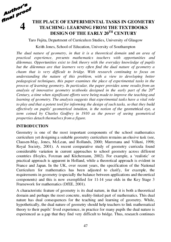 (PDF) THE PLACE OF EXPERIMENTAL TASKS IN GEOMETRY TEACHING: LEARNING ...