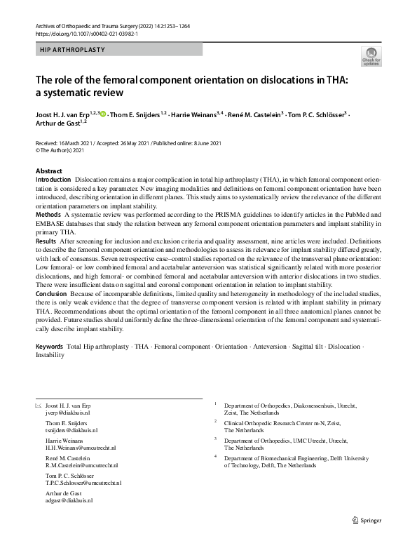 (PDF) The role of the femoral component orientation on dislocations in ...