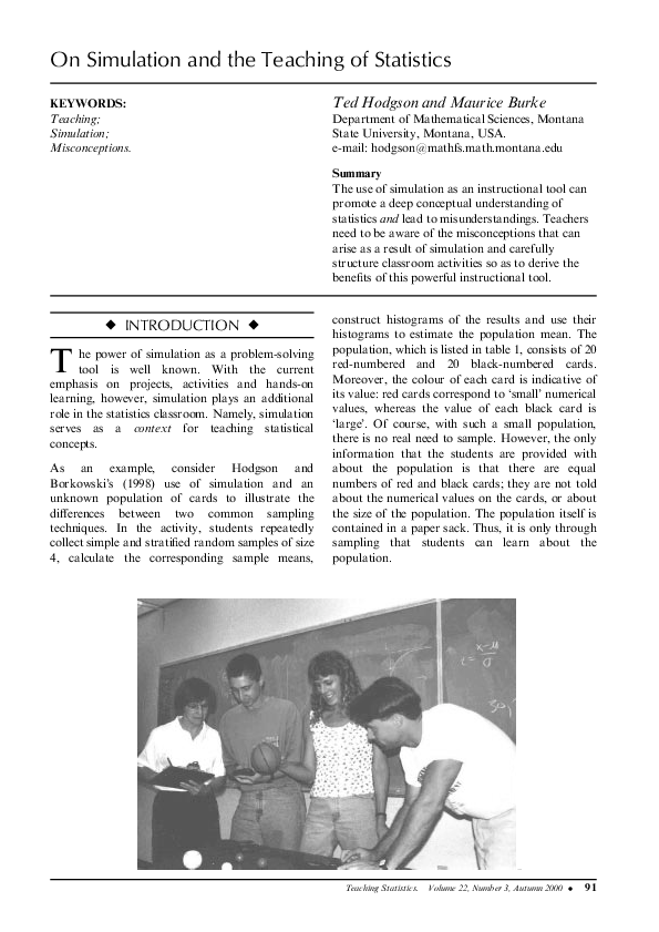 (PDF) On Simulation and the Teaching of Statistics