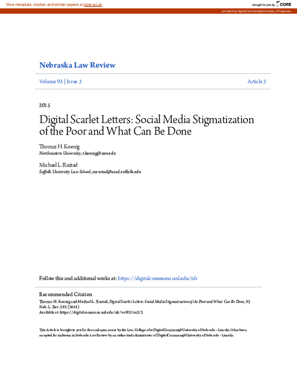 (PDF) Digital Scarlet Letters: Social Media Stigmatization of the Poor ...
