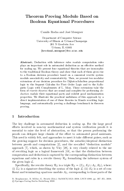 (PDF) Theorem Proving Modulo Based on Boolean Equational Procedures